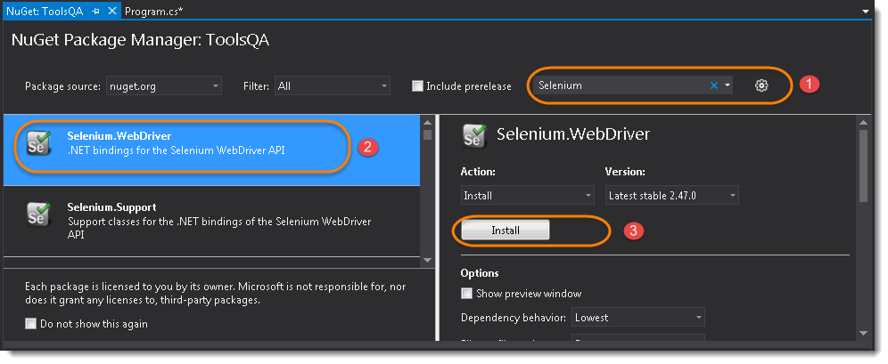 Set Up Selenium WebDriver with Visual Studio in C#